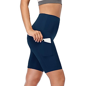 CADMUS Women's High Waist Spandex Yoga Shorts for Bike Running Two Side Pockets,10,Black,Grey,Navy Blue,Medium