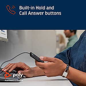 Poly - EncorePro 525 USB-A and USB-C USB Headset (Plantronics) - Acoustic Hearing Protection - Hold & Call Answer Buttons - Dual Ear Wearing Style,Black