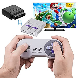 2 Pack 2.4GHz Wireless Controller for SNES Original Console, kiwitatá Rechargeable Remote Wireless Gamepad Controller for SNES Super Entertainment System Console-7 Pin Connector