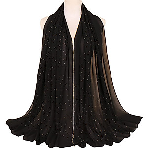 ZAFA Women Soft Chiffon Rhinestone Long Scarf Shawl Fashion Muslim Hijab Head Wrap Scarves