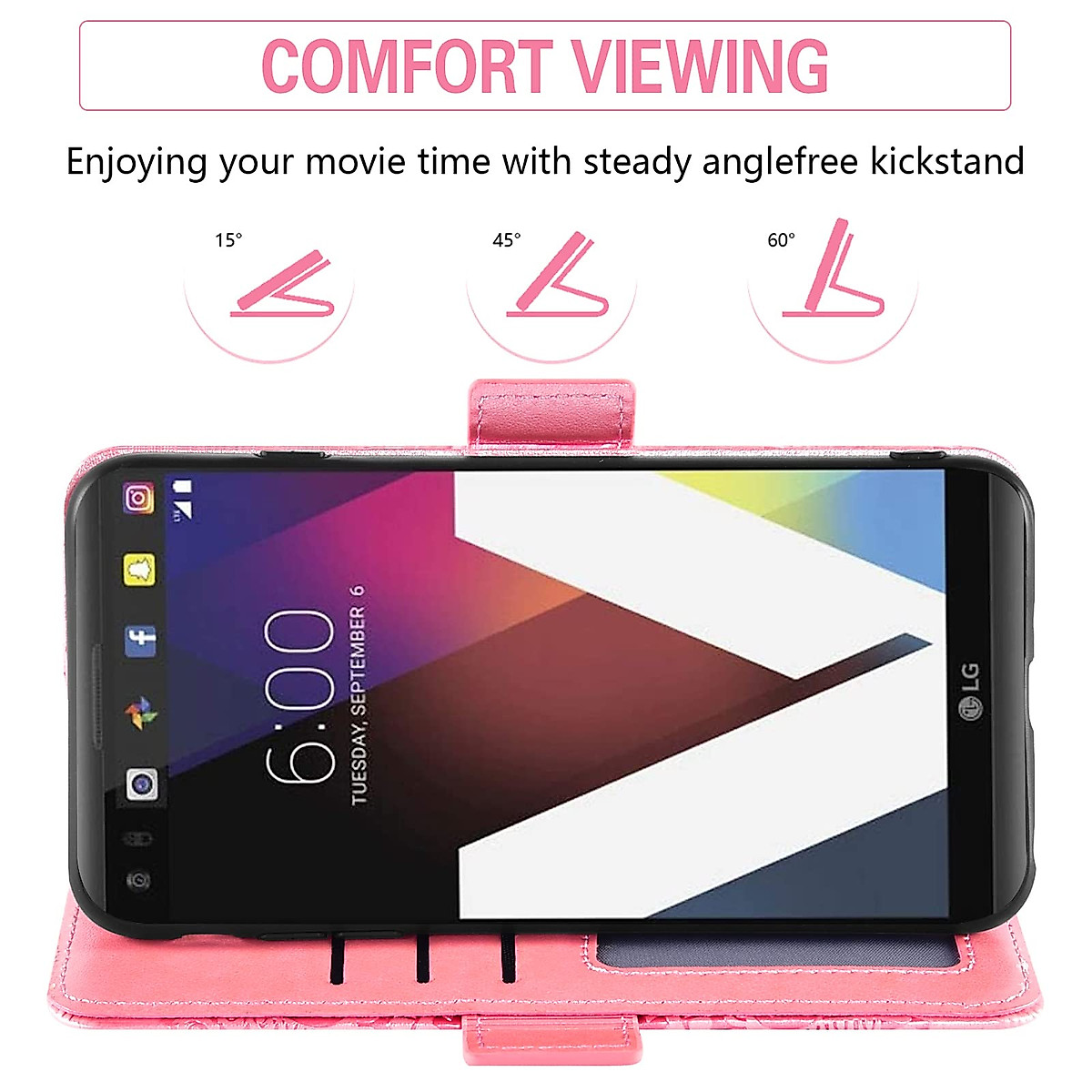 Asuwish Phone Case for LG V20 with Tempered Glass Screen Protector and Flower Leather Wallet Flip Cover Credit Card Holder Stand Cell Accessories LGV20 LG20 V 20 ThinQ Boys Girls Women Men Rose Gold