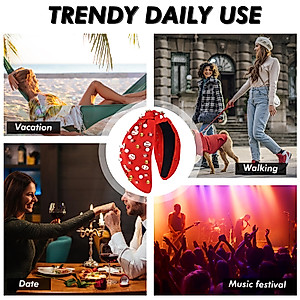 Zkptops Baseball Knotted Headband for Women Fun Sports Team Game Day Twisted Top Knot Headbands Crystal Pearl Jeweled Head Band Fashion Sparkly Hairband Accessories Gifts for Sports Fans(Red)