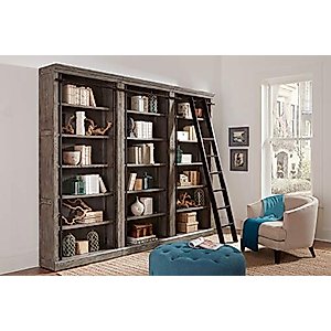 Martin Furniture Avondale 8' Tall Bookcase Wall with Ladder, Storage Organizer, Display Shelf for Office, Gray