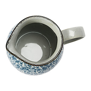 Creative Co-Op Hand-Painted Country-Style Stoneware Floral Print Pitcher, 6.25", Blue & White