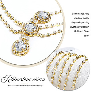 Brishow Rhinestone Boho Head Chain Forehead Headpiece Wedding Crystal Festival Hair Chain for Women