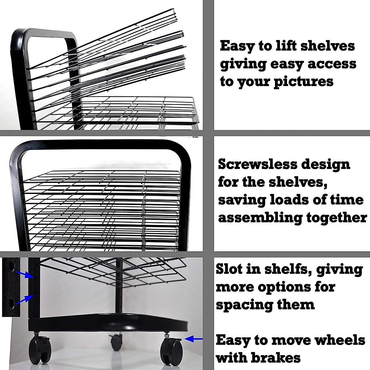 Drying Rack, 25-Shelf Mobile Drying Rack with Wire Shelves for Works of Art, Black Powder Coated Finish, Drying & Print Racks, Protect Artwork When Drying，Ideal for Schools and Art Clubs