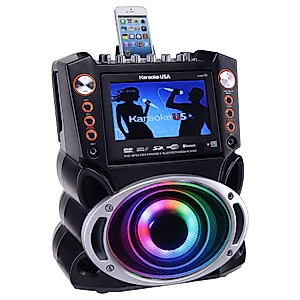 Karaoke USA GF946 GF946 DVD/CD+G/MP3+G Bluetooth 35-Watt Karaoke System with 7-Inch TFT Digital Color Screen, LED Lights, HDMI Output, and 2 Microphones (Black)