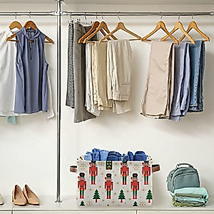 xigua Christmas Nutcracker Xmas Tree Snowflake Storage Basket Foldable Storage Bin Canvas Rectangular Storage Basket with Leather Handles for Home Closet & Office Decoration