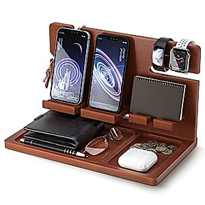 Nightstand Organizer for Men, CALM COZY Bamboo Cell Phone Docking Station, Gifts for Him, Birthday Gifts for Dad, Wallet and Key Organizer, Watch, Tablets, Rings, Glasses Put Together