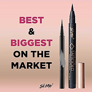 Skone Cosmetics Insanely Intense Tattooed Eyeliner - Smudge Proof & Sweat Proof Liquid Eyeliner Felt Tip Applicator - Pigmented Liquid Eye Liner Makeup - Waterproof Tattoo Eyeliner -Jet Black (0.07oz)
