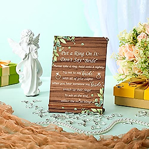 Put a Ring on It Bridal Shower Game with 100 Pcs Metal Fake Rings, Rustic Greenery Bridal Shower Favors Not Say Bride Rules Wedding Shower Games Wooden Bridal Shower Gifts for Guests (Silver)