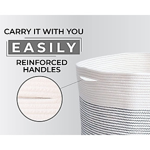 HOMYAM Throw Blanket Basket for Living Room | XXXLarge Rope Basket for Storage | Large Woven Basket for Storage | Pillow Basket & Blanket Holder for Bedroom | Woven Laundry Hamper Basket - 22" x 14"