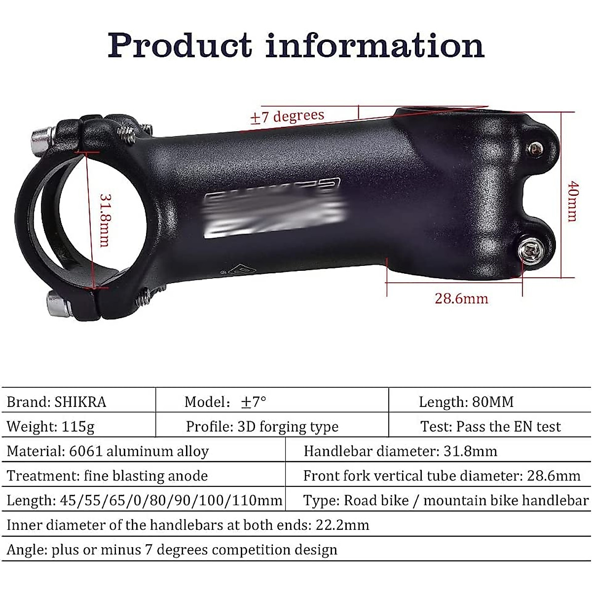 ZECHAO 31.8 Stem,7 Degree Ultralight Bike Handlebar Stem 35/45/55/60/65/70/80/90/100/110mm Suitable for Mountain Bike Road Bike BMX Mountain Bike Stem (Color : Red, Size : 45mm)