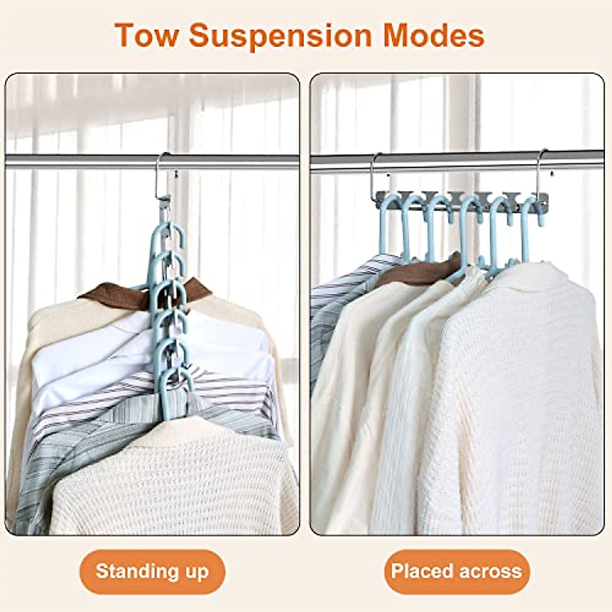 Sindax Space Saving Hangers Telescopic, 6 Holes Clothes Hangers Adjustment to 9 Holes, Upgraded Sturdy Metal Clothes Hangers Space Saving for Heavy Clothes, Closet Organizers and Storage - 5 Pack
