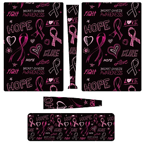 Pink Ribbon Breast Cancer Awareness 3pcs Whole Body Decal Cover Sticker for PS5 Digital Edition for PS5 Console and Controller