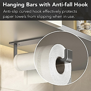 Esusom Paper Towel Holder Under Cabinet Rolls Plastic Cling Film Paper Towel Holder Adhesive for Kitchen Anti-Rust Metal Bathroom Toilet Paper Towel Holder Wall Mounted