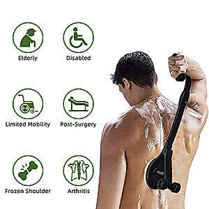 Back Scrubber for Shower - 23” Bath Brush Long Handle for Shower, for Elderly, Detachable Curved Back Scrubber, Back Brush for Disabled with Limited Arm Movement, Frozen Shoulder, Men and Women
