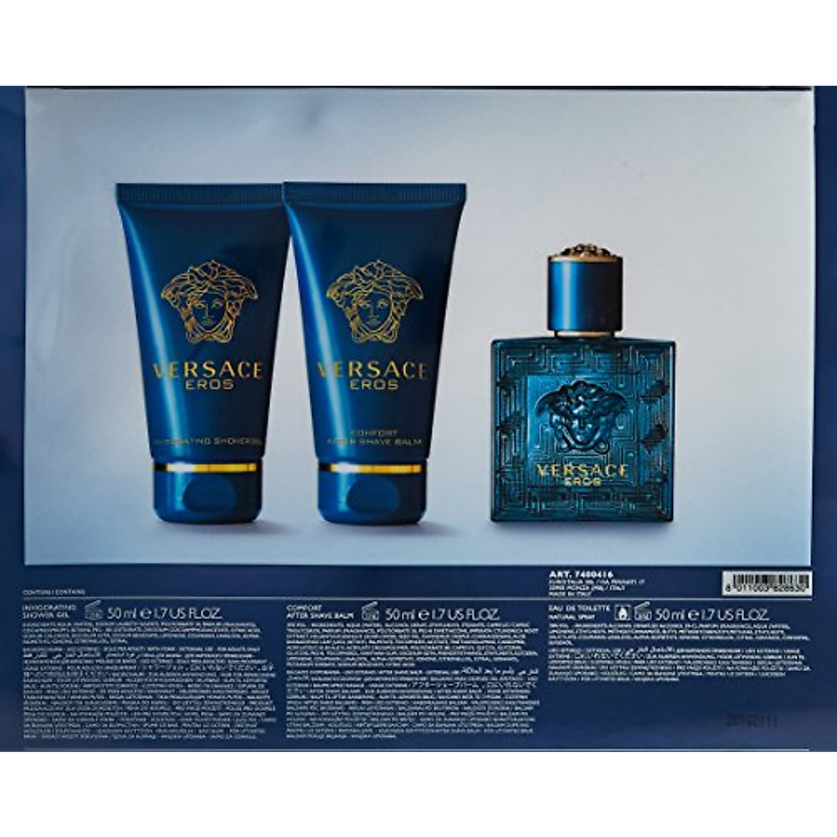 Versace EROS Gift Set for Men 1.7 oz EDT + 1.7 oz Shower Gel + 1.7 oz Aftershave Balm, Combo