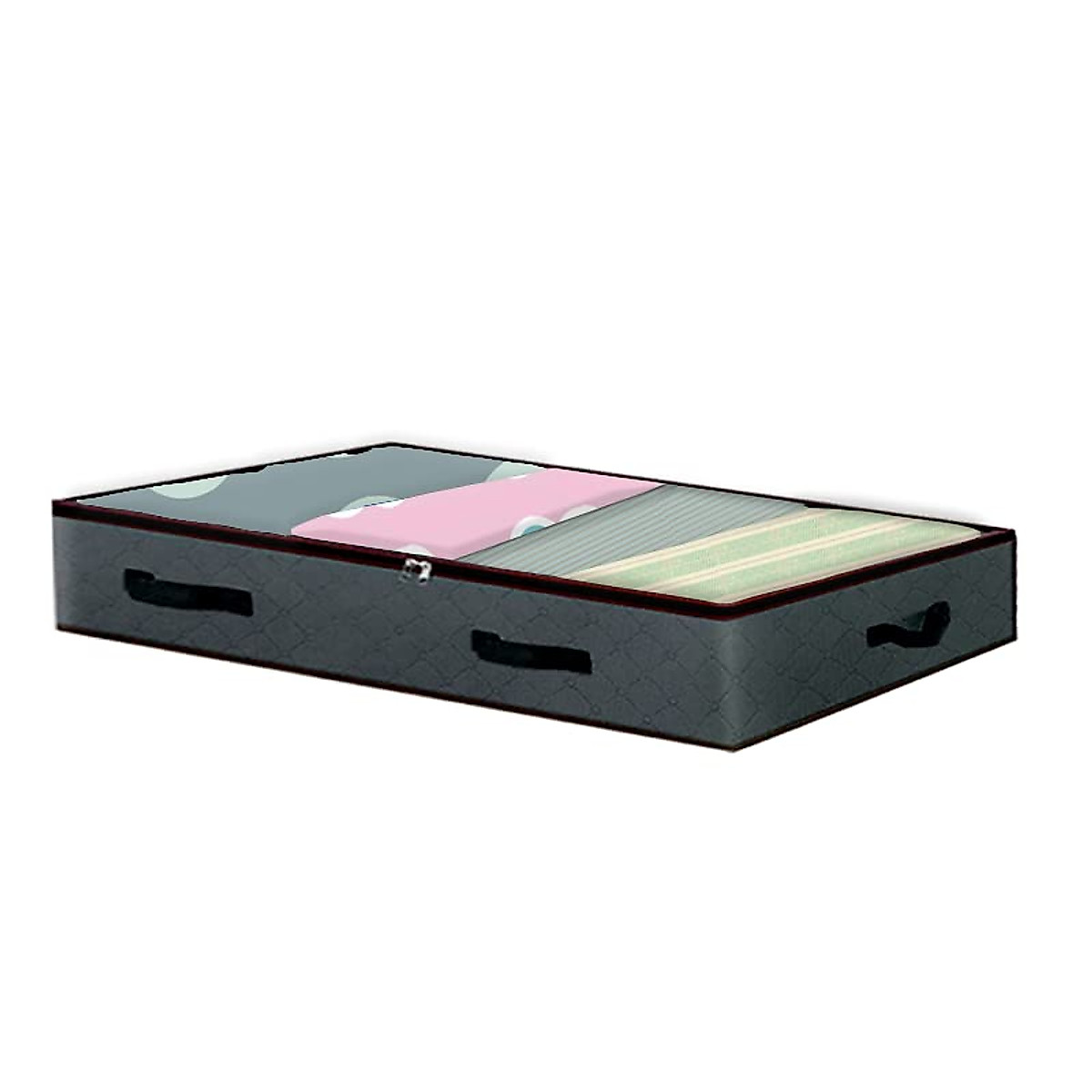 Underbed Storage Bags Organizer, Pack of 6 Foldable Under Bed Storage Containers with Sturdy Zipper Holder, Breathable Storage Bins with 4 Handles and Clear Window for Comforter, Blankets, Clothes and Toys.