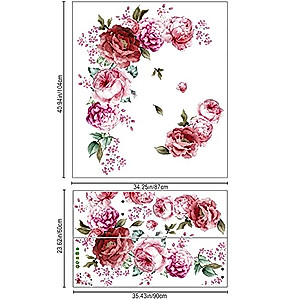 Peony Flower Wall Stickers 3D Pink Flowers Wall Decals, Peel and Stick Removable Wall Art Decor, DIY Mural Wall Art Decor for Kids Room Nursery Classroom Living Room Bedroom Home Decoration (E)