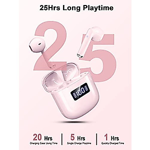 GCBIG Wireless Earbud, Bluetooth 5.3 Headphones with 4 ENC Mics, Wireless Headphones in Ear with 25H Playtime Noise Cancelling, IP7 Waterproof Bluetooth Earphones HiFi for Android iOS, USB C, Pink