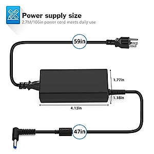 45W Laptops Charger for HP Pavilion Chromebook 14 11 G3 G4 X360, Stream Envy Spectre Elitebook 850-G3 840-G3 820-G3 741727-001 65W/45W Bule Tip Notebook Adapter Power Cord