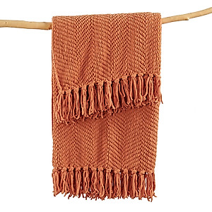 Home Soft Things Throw Blanket Knitted Tweed Throw 50'' x 60'', Rust, Super Soft Cozy Warm Comfortable Breathable Throw for Living Room Chair Couch Bed Sofa Bedroom Home Décor