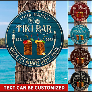 Artsy Woodsy Custom Tiki Bar Printed Wood Sign (Not Real Carved or Neon Sign), Summer Decor, Pool Sign, Backyard Bar & Grill Patio Porch Deck Home Pub Man Cave, Gifts for Beach Lovers (01)