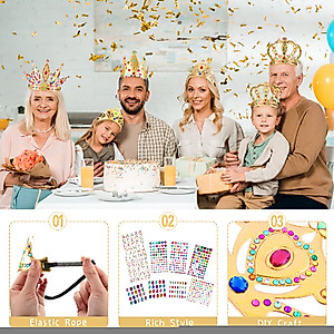 Civaner 17 Pcs Princess Party Crowns Set Princess Party Favors DIY Crown for Kids Supplies Tiaras Making Kit with Diamond Stickers Princess Party Supplies(Gold)