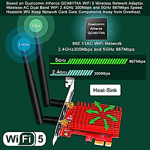 FebSmart Wireless AC 1200Mbps Dual Band PCIE WiFi Card with WiFi Stereo Adapter for Windows XP, 7, 8.x, 10, 11 (32/64bit) and Windows Server Desktop PCs for Gaming and Video Screaming (FS-AC85SE)