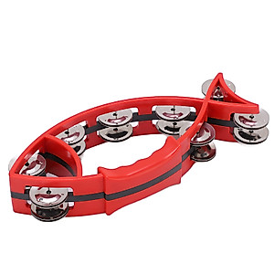Tambourines Double Row Tambourines Fish Shaped Tambourine Hand Bell Handbell Handheld Percussion Rhythm Instrument for Party Children Adults(Red)