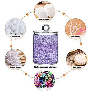 Purple Glitter Qtip Holder Dispenser Girly Bling Bathroom Canister Storage Organization 2 Pack Clear Plastic Apothecary Jars with Lids Vanity Makeup Organizer For Cotton Swab Ball Floss