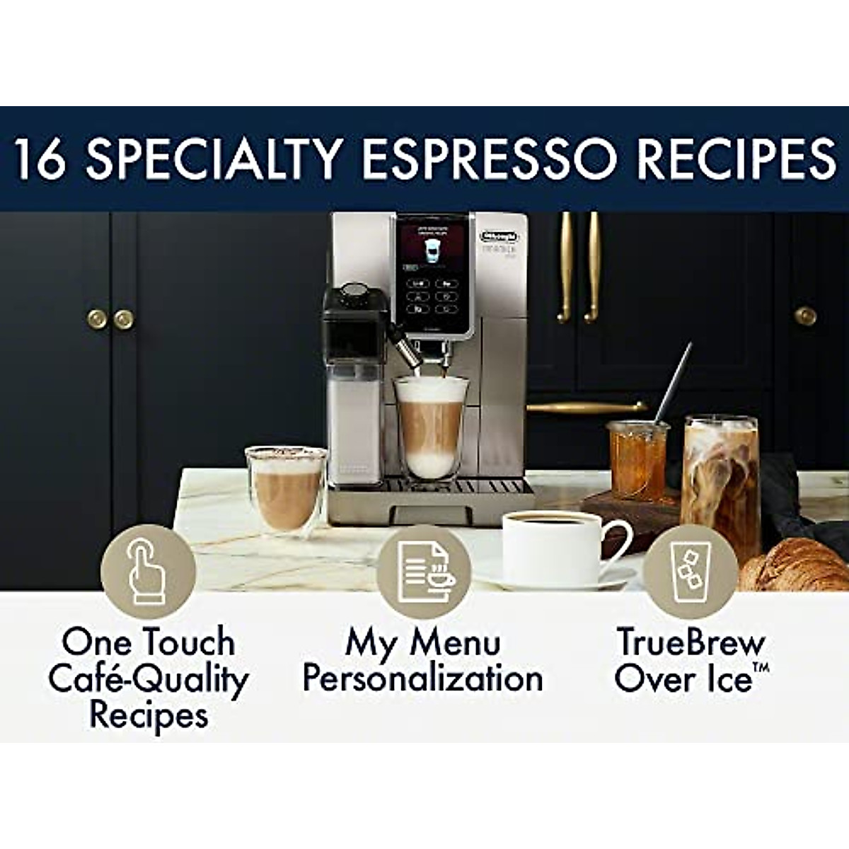 De'Longhi ECAM37095TI Dinamica Plus with LatteCrema System, Fully Automatic Coffee Machine, Colored Touch Display,Titanium