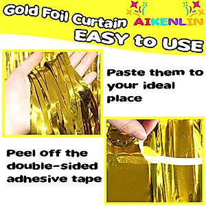 4 Pack Gold Foil Fringe Curtain Backdrop, 3.2Ft x 9.8Ft Metallic Tinsel Foil Fringe Streamers Curtains for Party, Photo Booth Props, Birthday, Wedding, Christmas Party Decoration Supplies