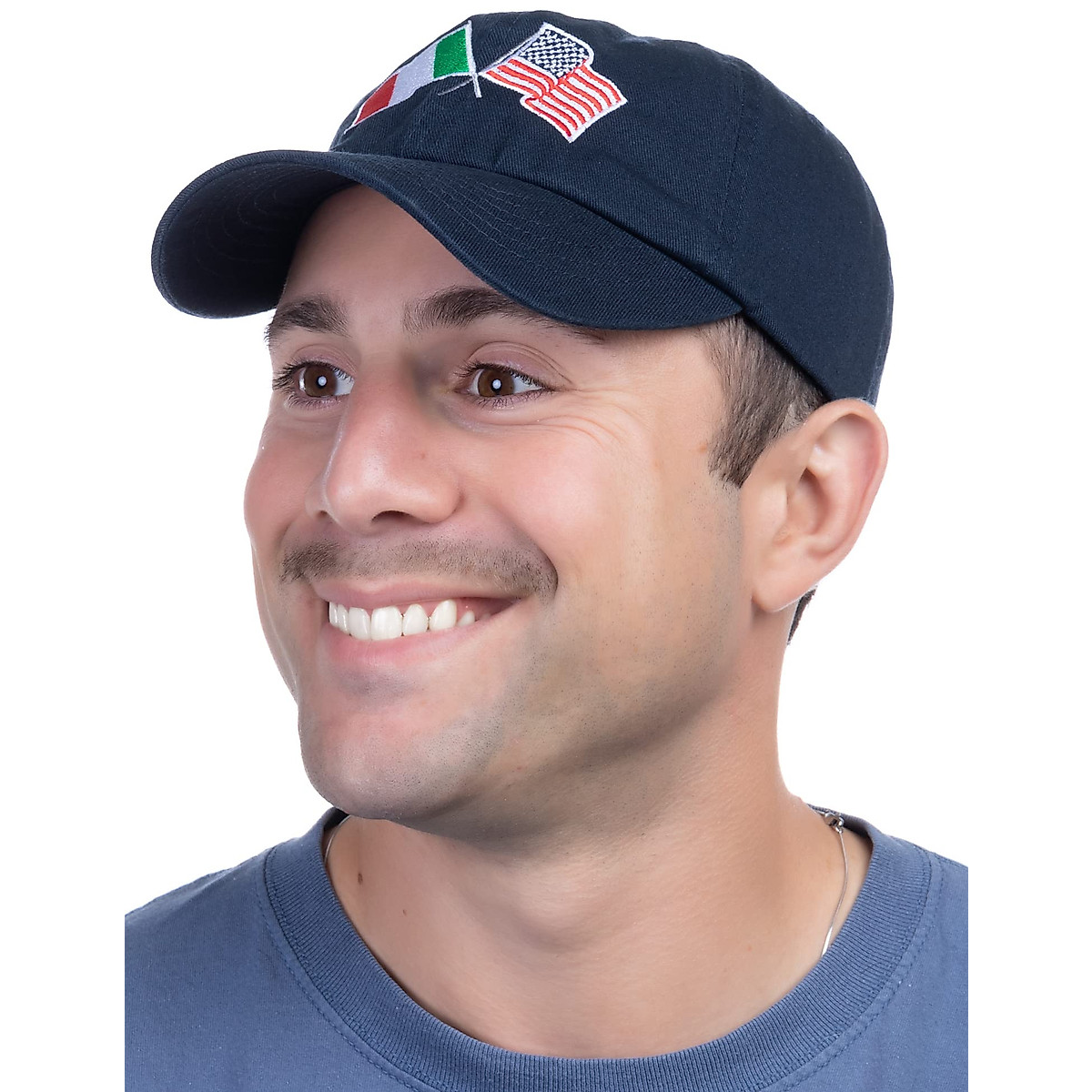 Ann Arbor T-shirt Co. Italian American Flag Hat - Italy USA Friendship, Italiano Italia America Baseball Dad Hat for Men Women - (Navy)