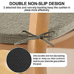 Wellsin Chair Cushions for Dining Chairs 4 Pack - Kitchen Chair Cushions with Ties and Non-Slip Backing - Dining Chair Pads 16"X16"X2", Khaki