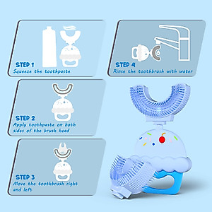 laplaisir U-Shaped Toothbrush for Kids, Premium Soft Silicone Toothbrush Head, 360° Oral Teeth Cleaning, Toddler Toothbrush Age 2-6, Blue
