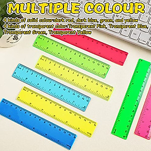 Harloon 480 Pack Clear Color Plastic Ruler Bulk for Classroom Kids Student Back to School Office Supplies Straight Rulers with Centimeters Inches 8 Colors Transparent Flexible Ruler (6 Inch)