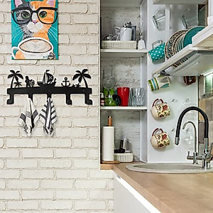 YuanOcean Adventurer Pool Beach Towel Rack for Bathroom Kitchen Robes Coat Hanger Indoor Outdoor Wall Mounted Towel Holder Rustproof and Waterproof Metal - 5 Hooks 16 Inch (Black)