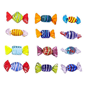 Toyvian 12Pcs Glass Candy Ornaments Vintage Murano Glass Sweets Artificial Candy Decoration for Gifts Home Party Wedding Decor ( Random Style )