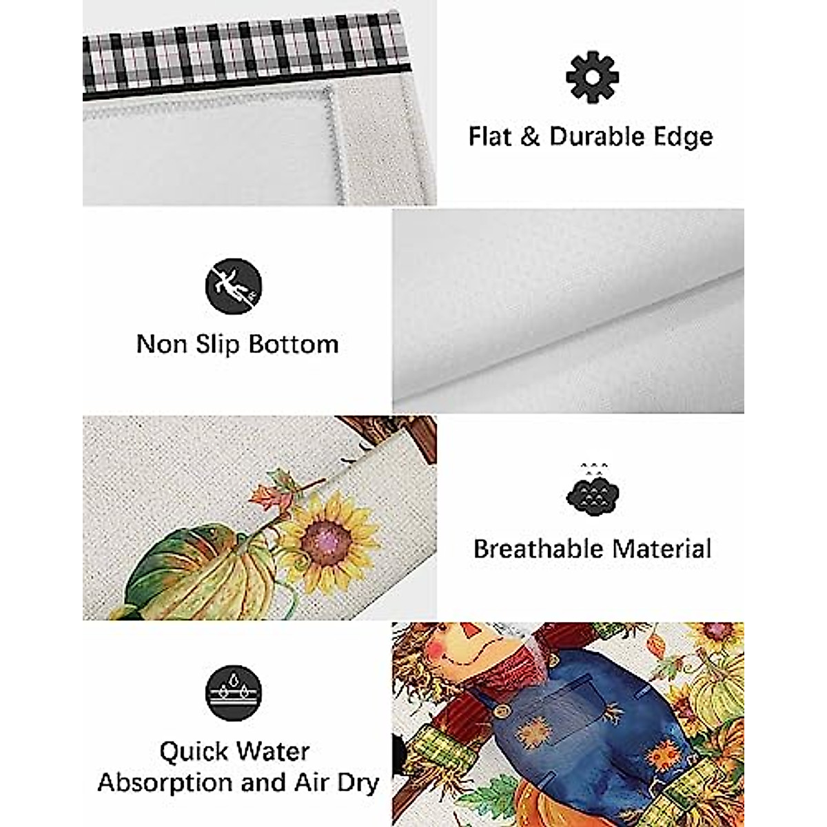 Outdoor Area Rug for Patio,Scarecrow Pumpkin Autumn Thanksgiving Camping Rugs Indoor Large Floor Mat 4x6ft,Farmhouse Black Plaid Linen Outside Carpet for Deck RV Picnic Porch Backyard Bedroom