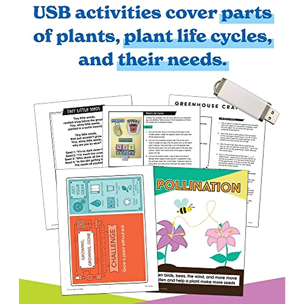 In A Flash Plants Science Instructional Resources—Flash Drive With Lessons, Labs, Observation Journal, Templates, Songs, Posters, STEM Challenge, Plant E-Books, Grades K-2 (191 pgs)
