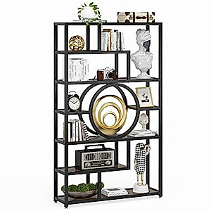 LITTLE TREE 72 Inch Industrial Bookshelf, Etagere Bookcase with 11-Open Shelf, Wood and Metal Bookshelves, Modern Book Shelves Storage Rack Display Shelf for Office, Living Room