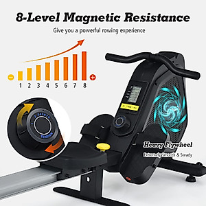 GYMAX Folding Magnetic Rowing Machine, 8 Level Adjustable Rower with LCD Monitor & Device Holder, Full Body Workout Home Gym Exercise Equipment for Small Space