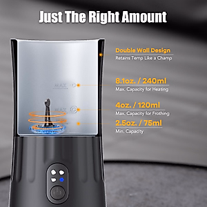 Ovetedot Milk Frother, Upgraded 4-in-1 Milk Frother and Steamer, Hot and Cold Foam Maker and Milk Warmer with Temperature Control & Auto Shut-Off, Frother for Coffee, Latte, Cappuccino, Matcha(Black)