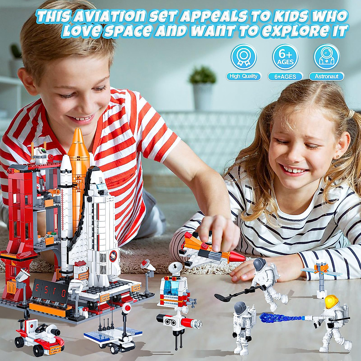 Space Exploration Shuttle Toys for 6 7 8 9 10 11 12 Year Old Kids, Girls, Boys, 12-in-1 STEM Projects Rocket Building Toy Kit with 3 Astronauts, Airplane Rocket Set, Gift idea for Ages 6 +, 885 Pcs