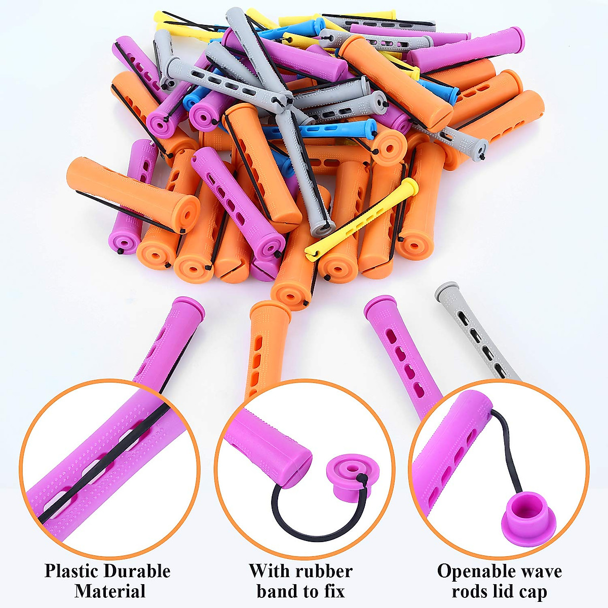 SPTHTHHPY Perm Rods and 100 Pieces 5 Sizes Hair Rollers with Hair Cold Wave Rods Hair Curler for Women Long Short Hair DIY Hairdressing Styling Tools(5 Colors)