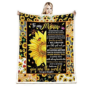 CYREKUD Sunflower Gifts for Mom Blanket,Mom Birthday Gifts Sunflower Throw Blanket,Gift for Mom from Daughter Lightweight Soft Warm Cozy Fuzzy Throws Blankets for Home Bedroom Sofa 50"x 60"