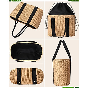 Glitopper 4 Pcs Straw Bag Woven Bag and Rattan Wicker Hat Tassel Earrings Set Summer Tote Handbag for Woman Vacation Boho Accessories