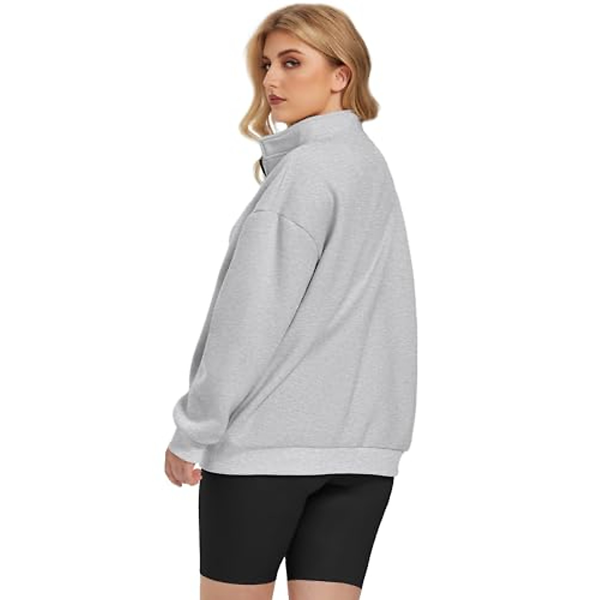 ATHMILE Womens Oversized Half Zip Pullover Long Sleeve Sweatshirt Quarter Zip Hoodie Sweater Teen Girls Fall Y2K Clothes Grey